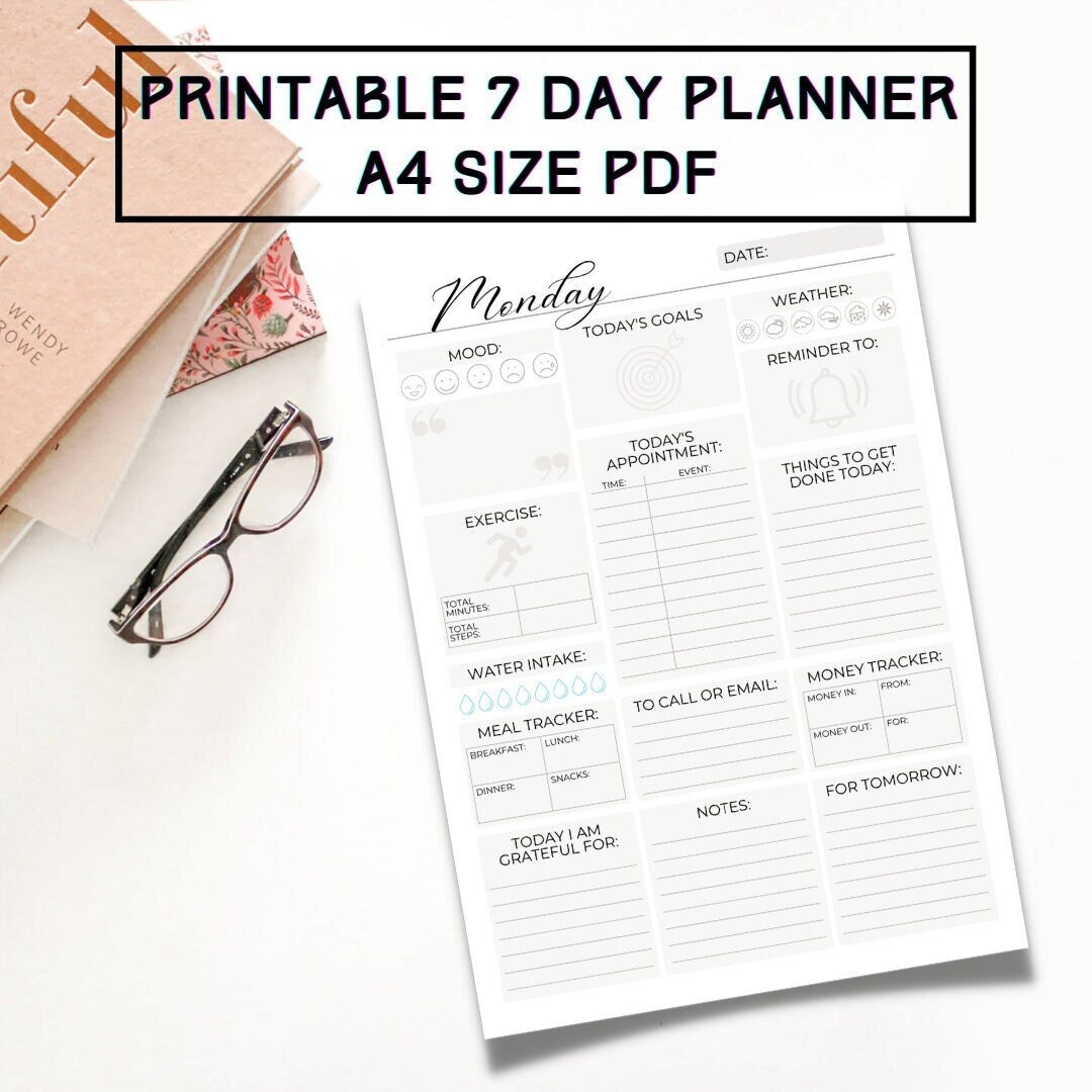 Printable 7 Day Planner, Daily Planner, Daily Planner for the Week ...