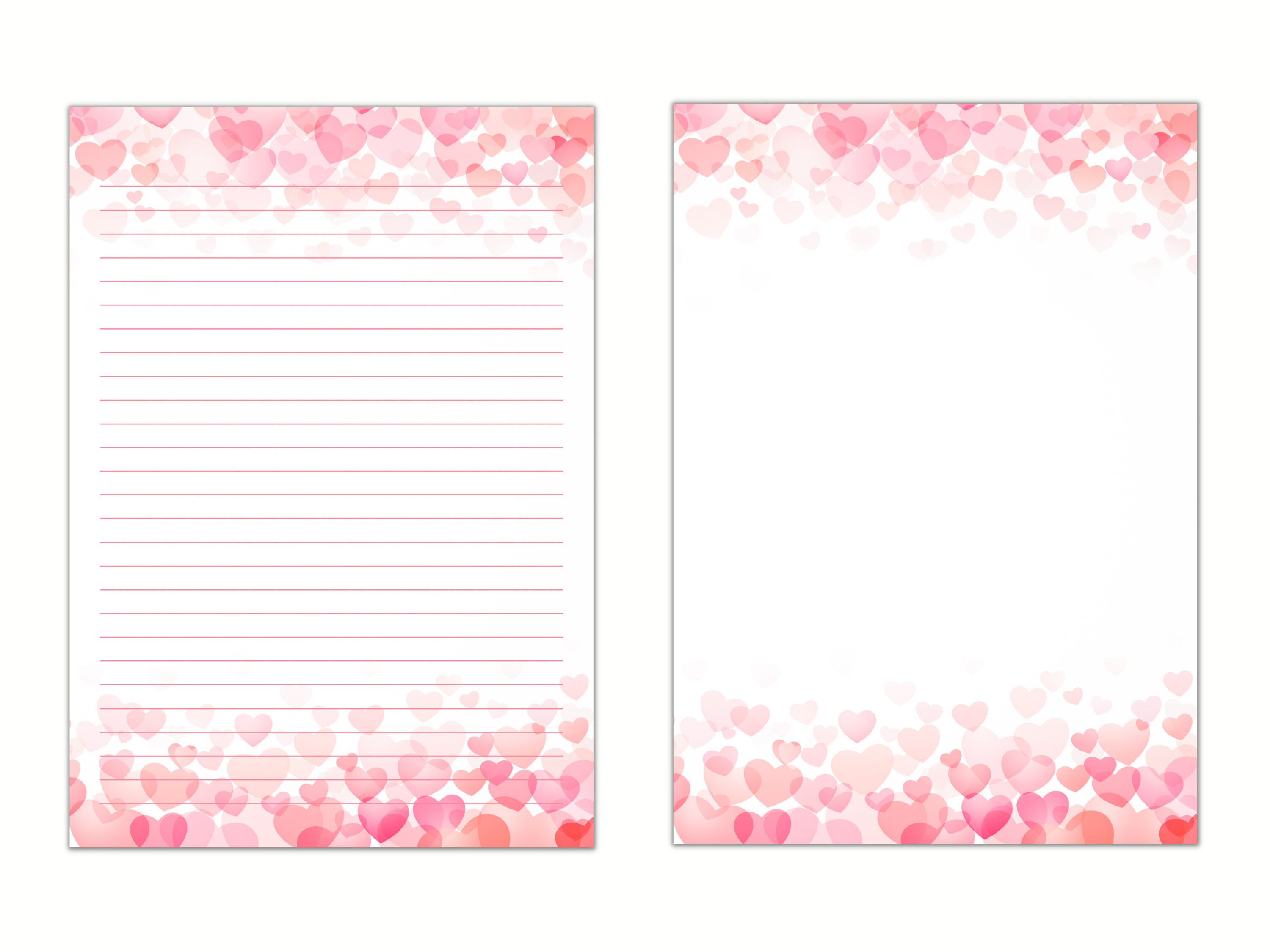 Pink Hearts Printable Stationery, Digital Paper, Printable Paper, Note ...