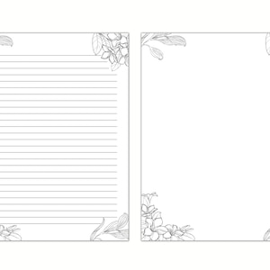 Black and White Floral Lined Paper, Printable Stationery Paper, Digital ...