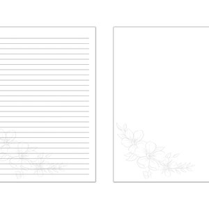 Black and White Floral Lined Paper Printable Stationery - Etsy