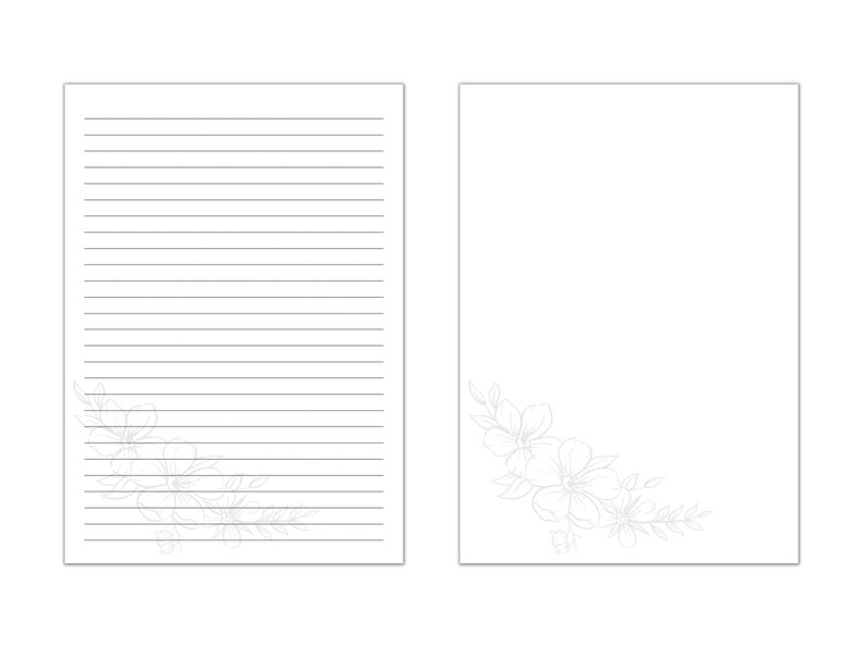 Black and White Floral Lined Paper Printable Stationery - Etsy
