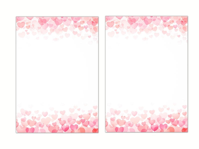 Pink Hearts Printable Stationery, Digital Paper, Printable Paper, Note ...