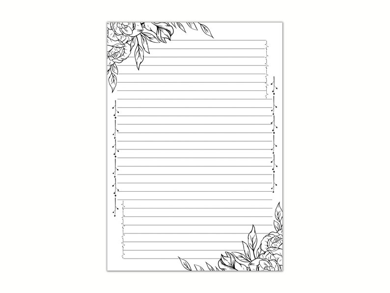 Printable Black and White Floral Stationery Paper - Etsy