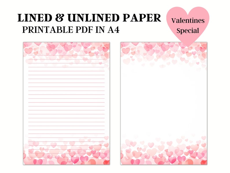 Pink Hearts Printable Stationery, Digital Paper, Printable Paper, Note ...