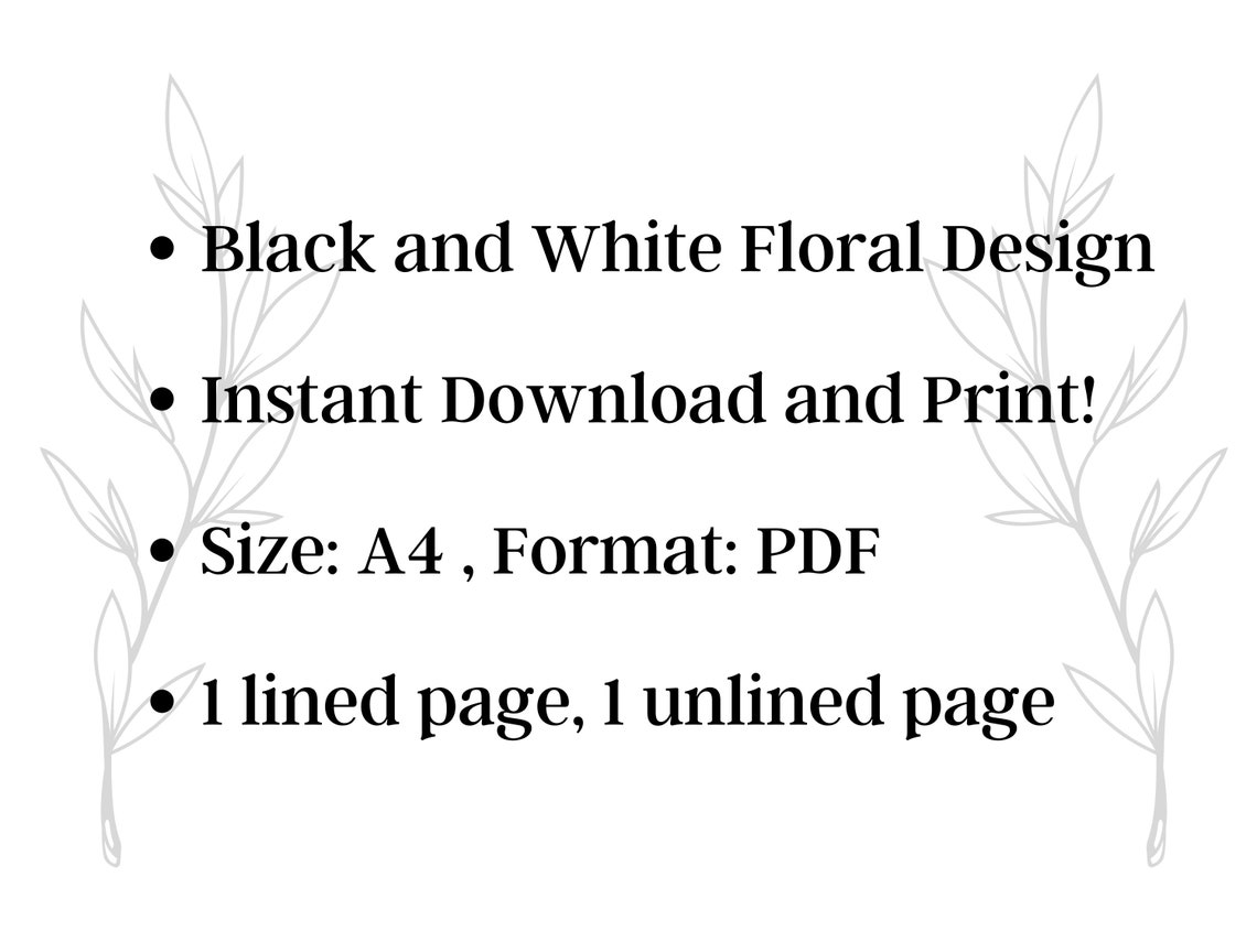 Black and White Floral Lined Paper Printable Stationery - Etsy
