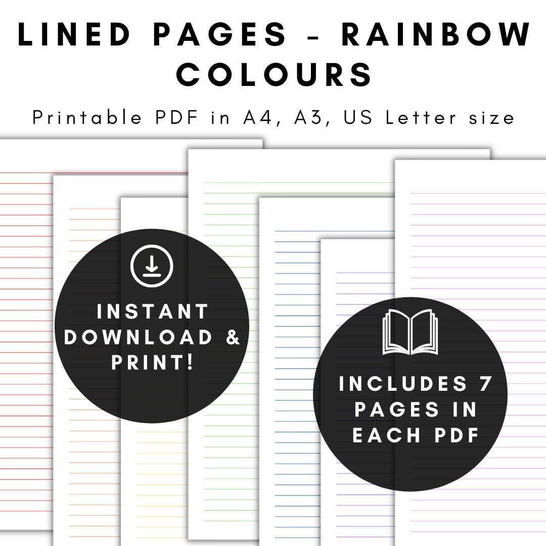 Rainbow Lined Pages, Printable Colored Paper (PDF) - Etsy