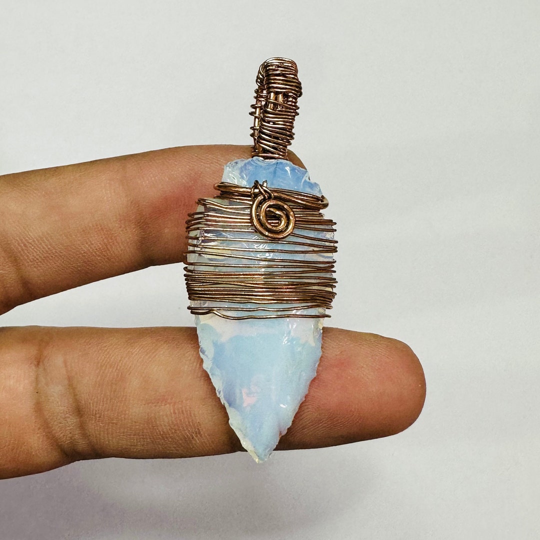 Arrowhead Wire Wrap Pendant Opalite Copper Wire Wrapped Pendant Jewelry ...