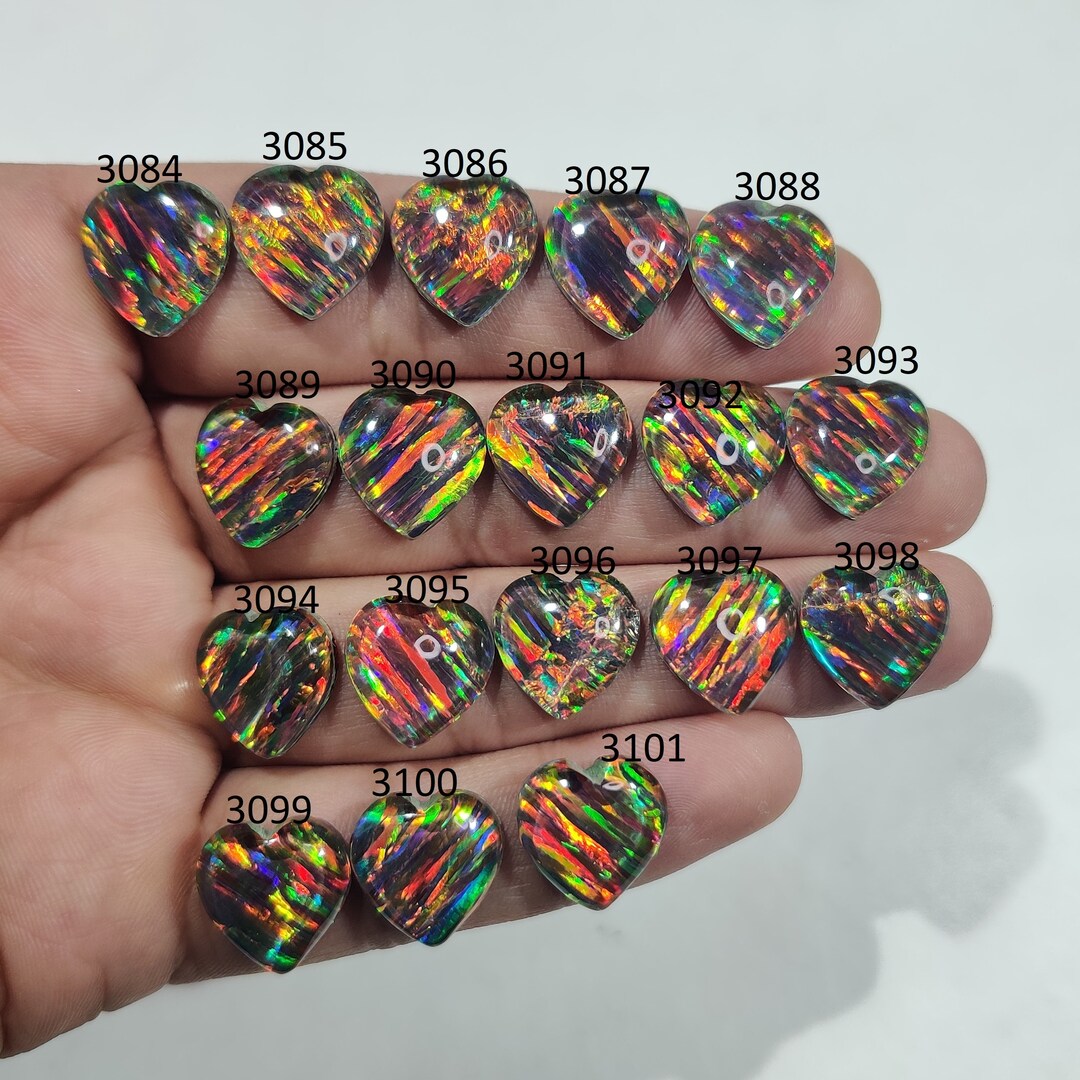 Black Aurora Opal Cabochon Heart Shape Gemstone Making for Jewelry ...