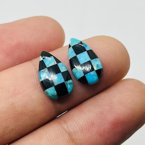 Unique Turquoise Checkered Cabochon, Pair of Earrings Turquoise ...