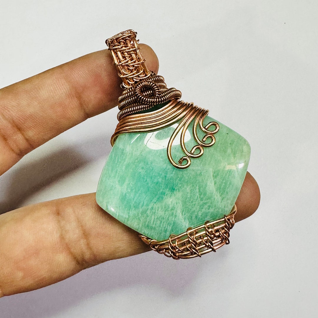 Green Amazonite Copper Pendant- Handmade Wire Wrap Amazonite Pendant ...