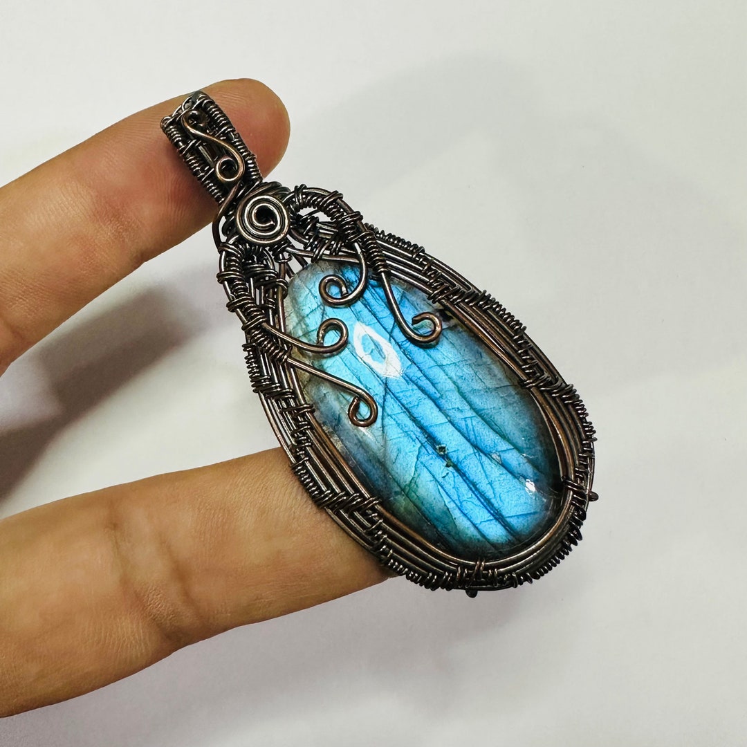 Sky Blue Fire Labradorite Wire Wrap Pendant Copper Wire Wrapped ...