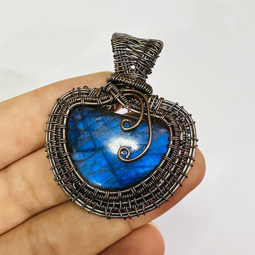 Blue Flashy Labradorite Wire Wrap Pendant Handmade Wire Jewelry ...