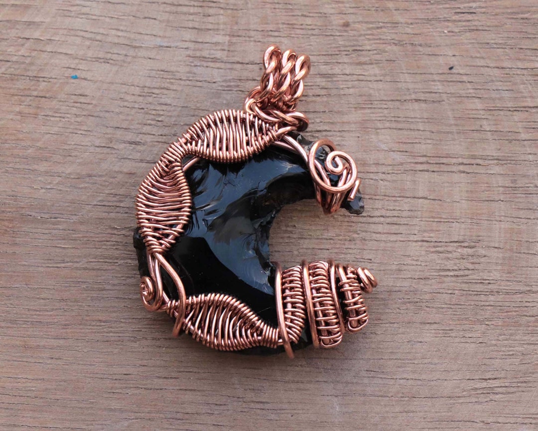 Wire Wrapped Moon Pendant- Wire Wrap Jewelry- Cooper Wire Wrap Moon ...