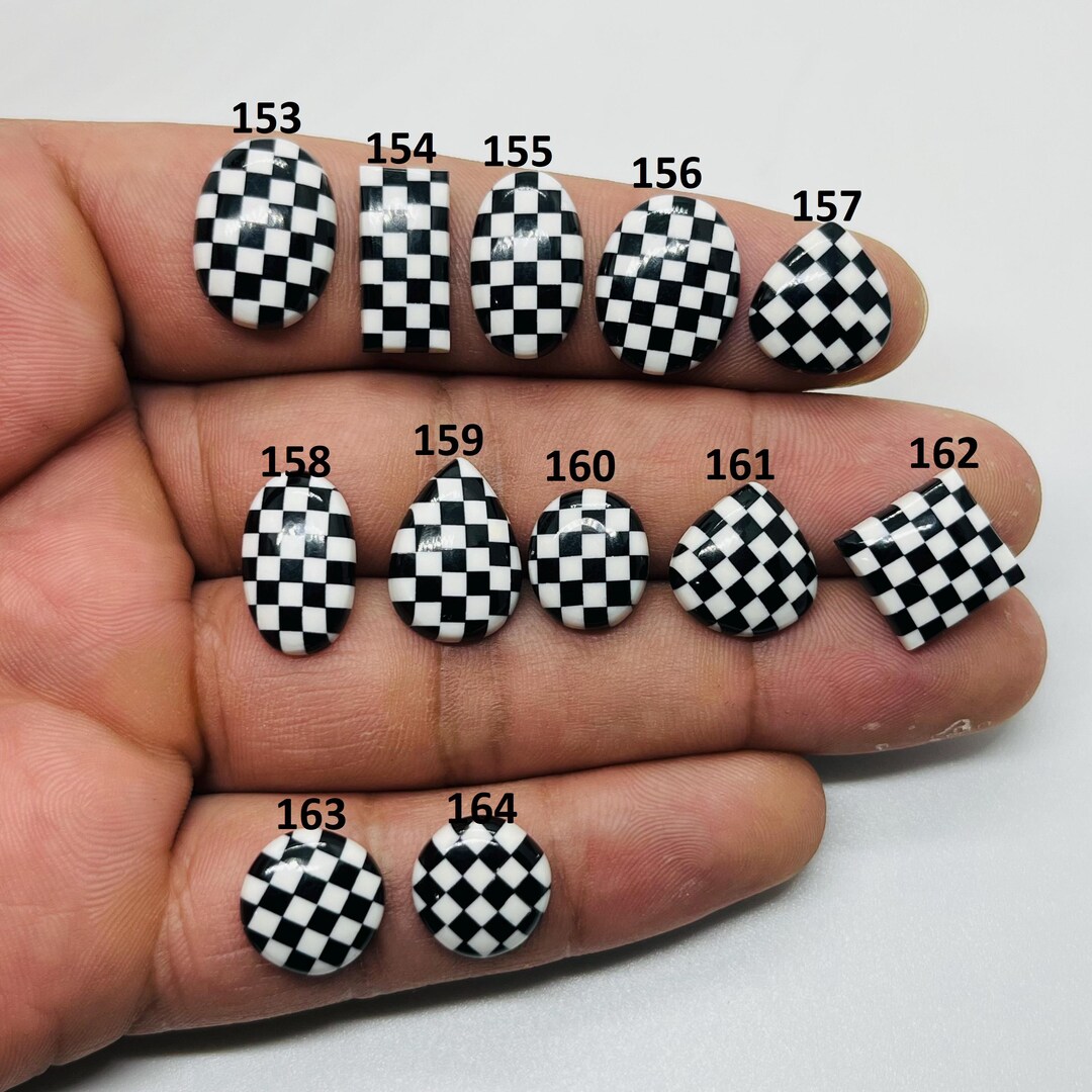 Black Checkerboard Cabochon- Lab Created Opal Doublet Checkered Stone ...