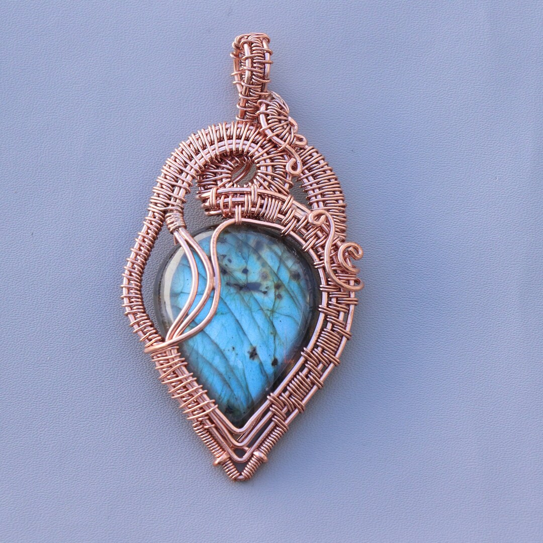 Labradorite Wire Wrapped Pendant Copper Wire Wrap Necklace Boho ...