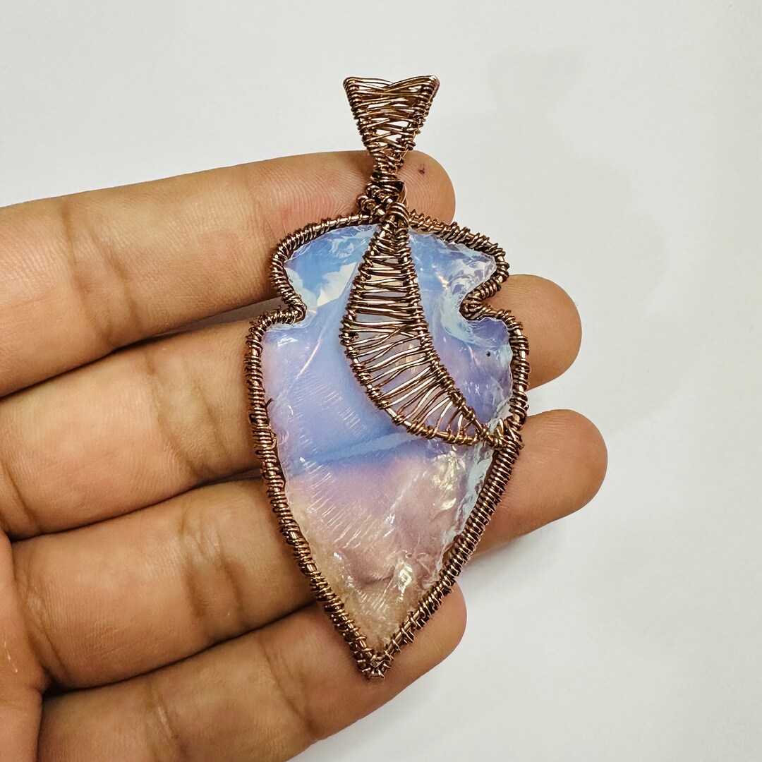 Beautiful Opalite Arrowhead Pendant- Crescent Arrowhead Wire Wrap ...