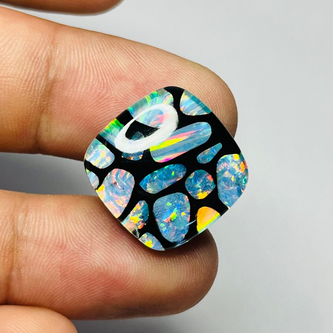 Aurora Opal Cabochon Gemstone, Square Shape White Fire Opal Doublet ...