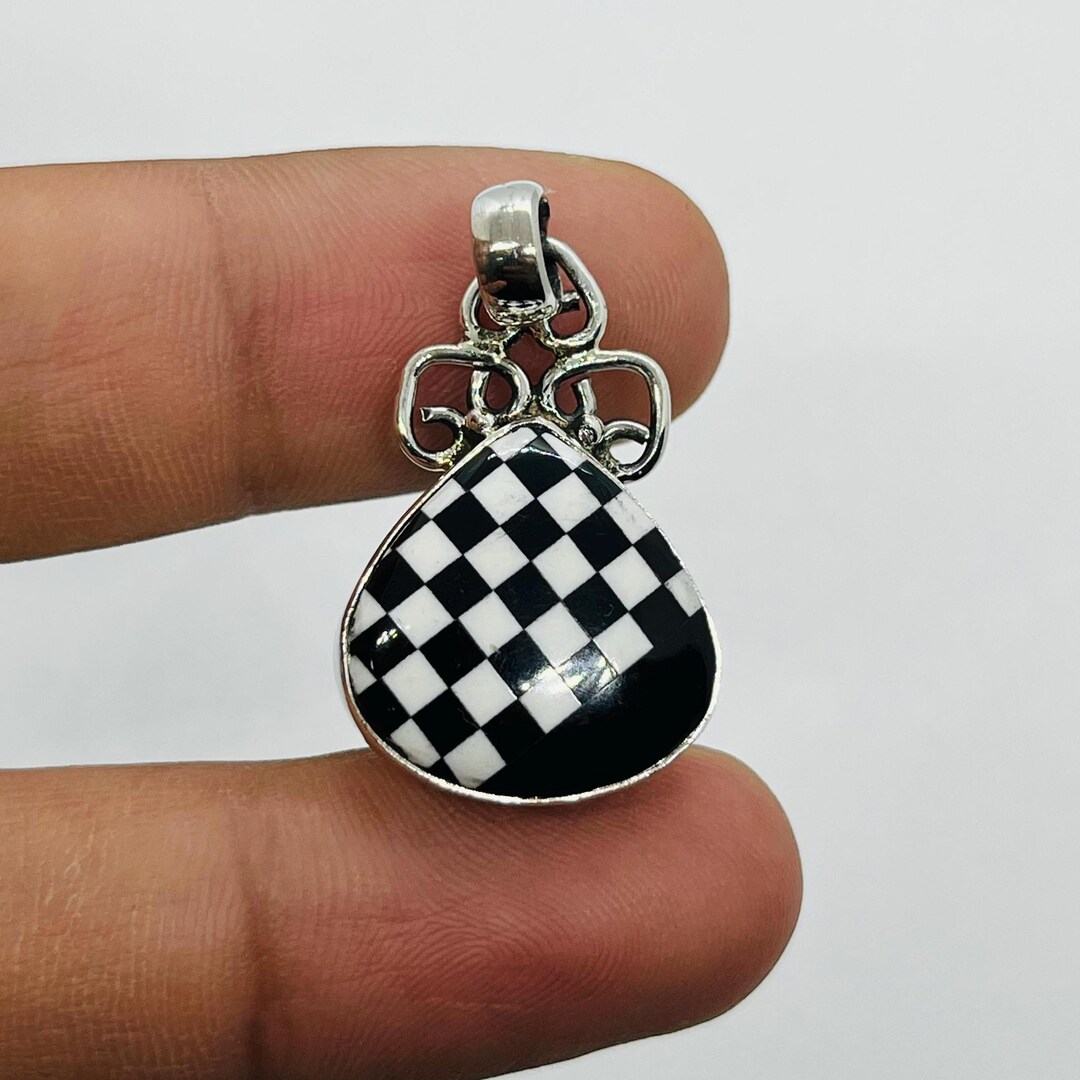 Black Onyx Checkered Necklace, Lab Created White Opal Checkerboard 925 ...