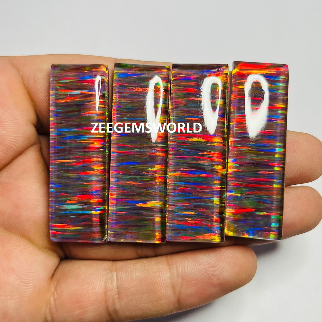 Black Opal Cabochon, Rectangle Shape Gilson Aurora Opal Doublet ...