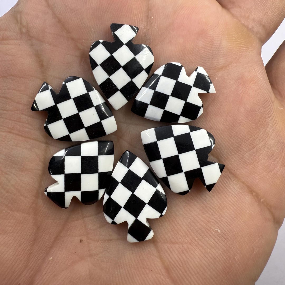 Checkerboard Spade Cabochon, Handmade Gemstone Black Onyx Checkered ...