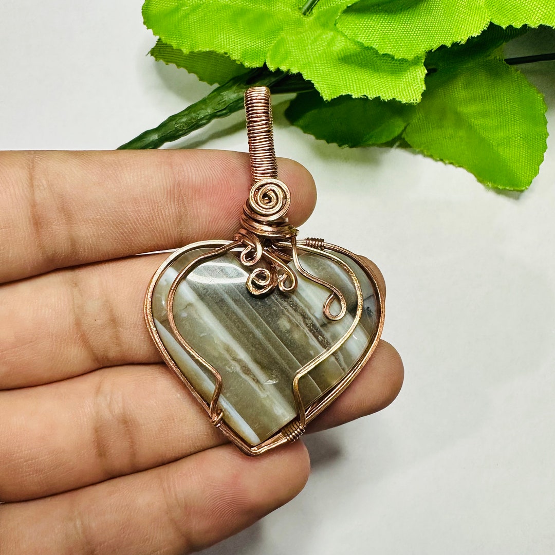 Wire Wrap Heart Pendant- Copper Wire Wrapped Heart Pendant- Onyx Heart ...