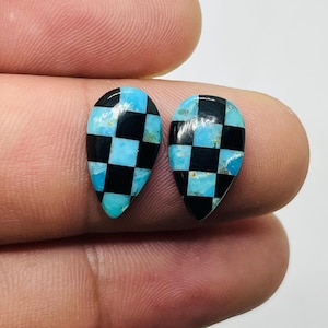 Unique Turquoise Checkered Cabochon, Pair of Earrings Turquoise ...