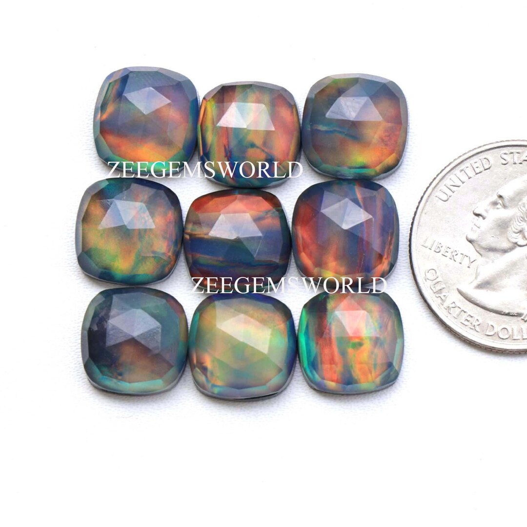 Aurora Opal Gemstone Doublet- Square Rose Cut Aurora Opal - Crystal ...