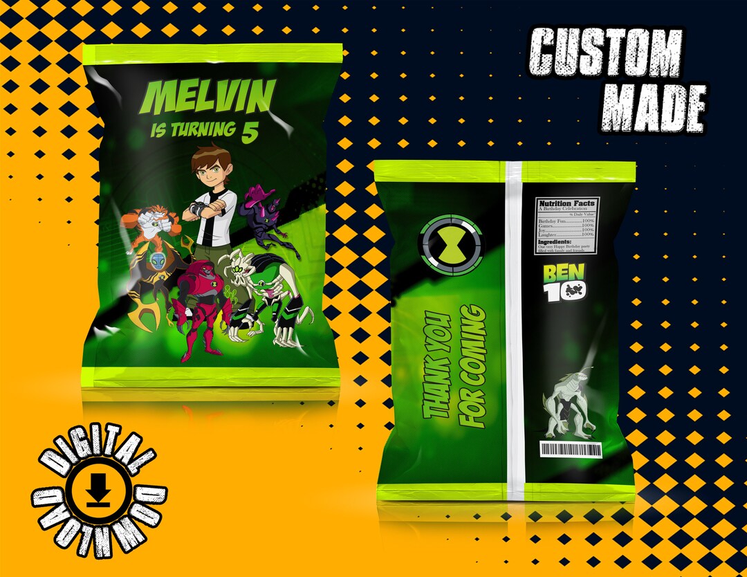 Ben 10 Chip Bag Labels, Ben 10 Snack Bag Labels, Ben 10 Candy Bag ...