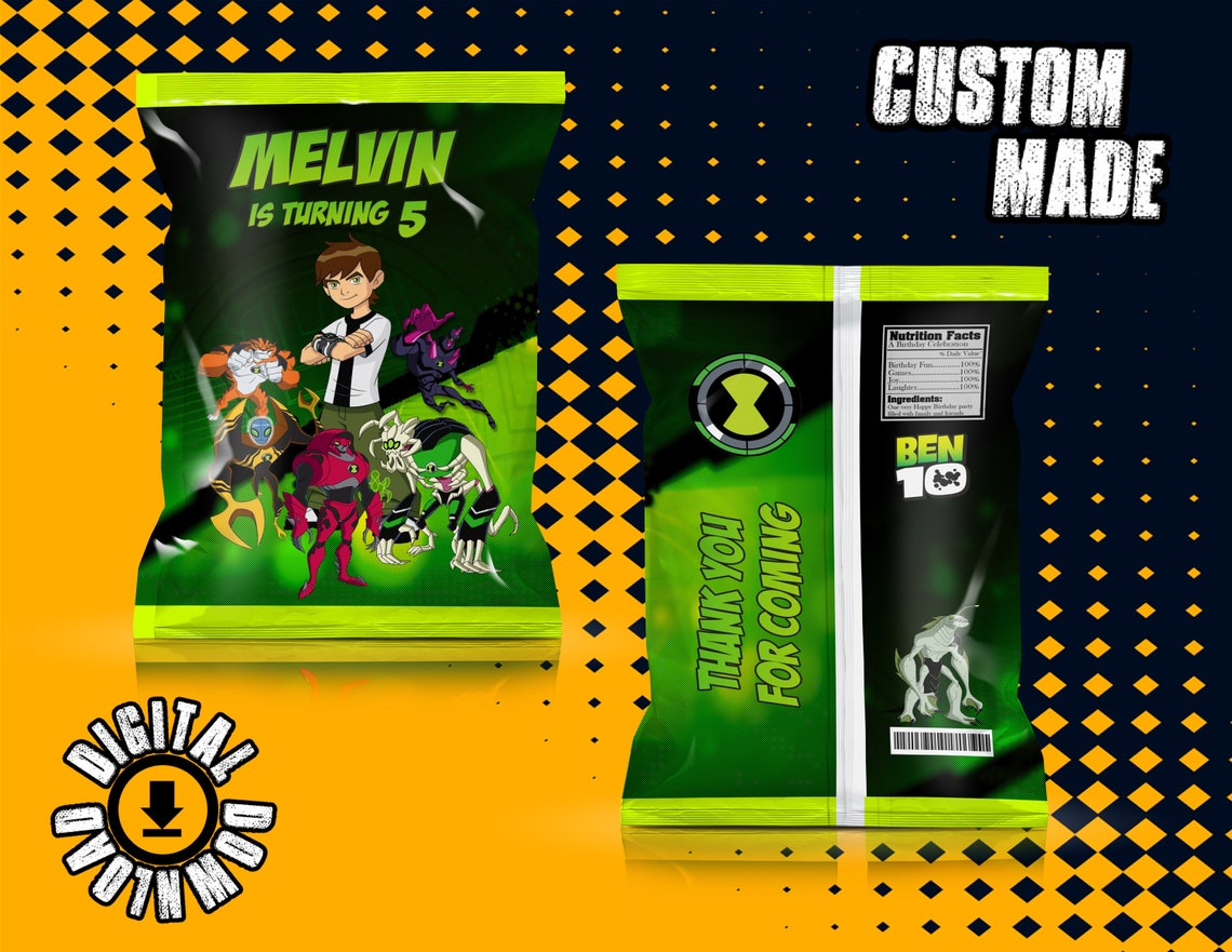 Ben 10 Chip Bag Labels, Ben 10 Snack Bag Labels, Ben 10 Candy Bag ...