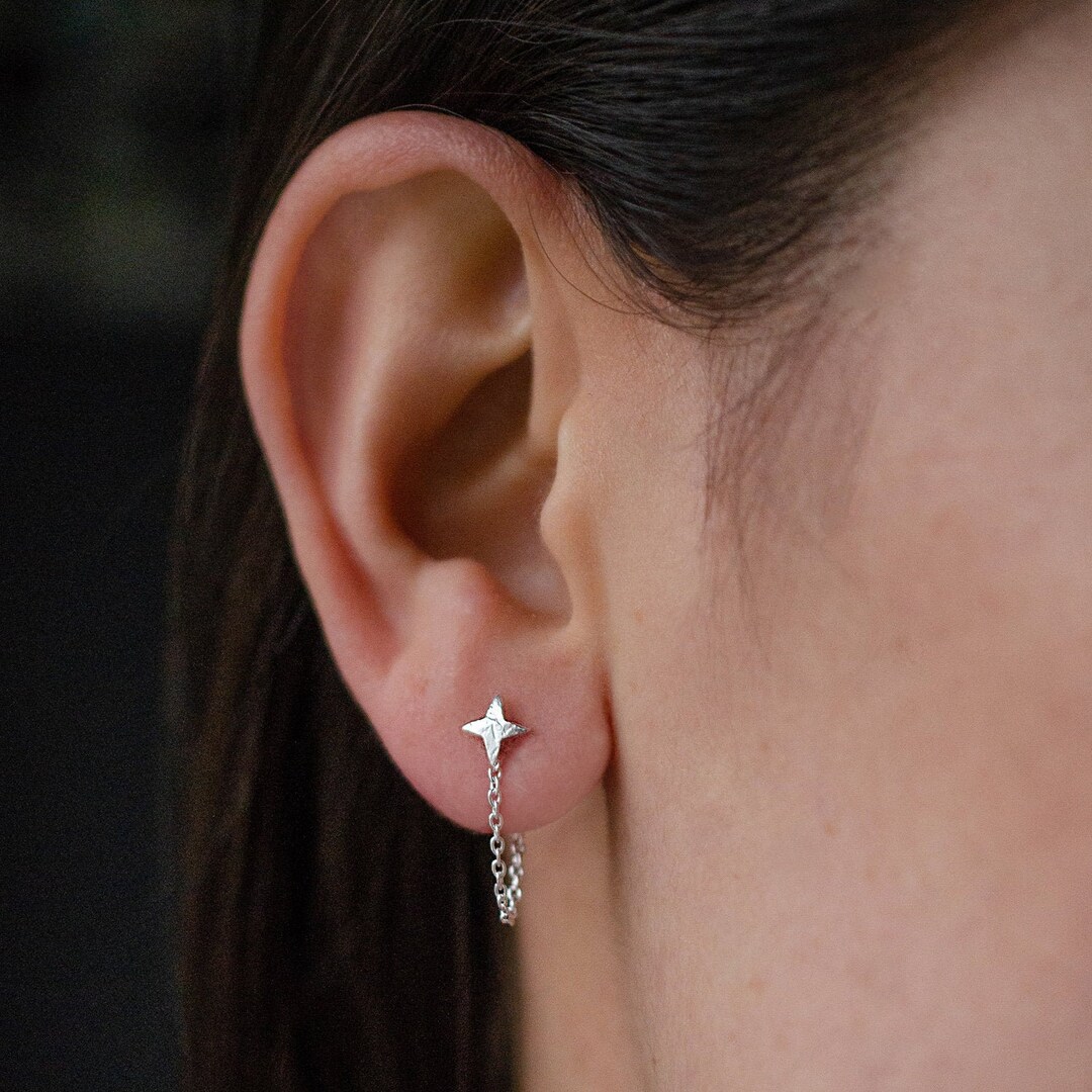 Star Chain Studs - Two-way Earrings - Sterling Silver - Yellow Gold - Etsy