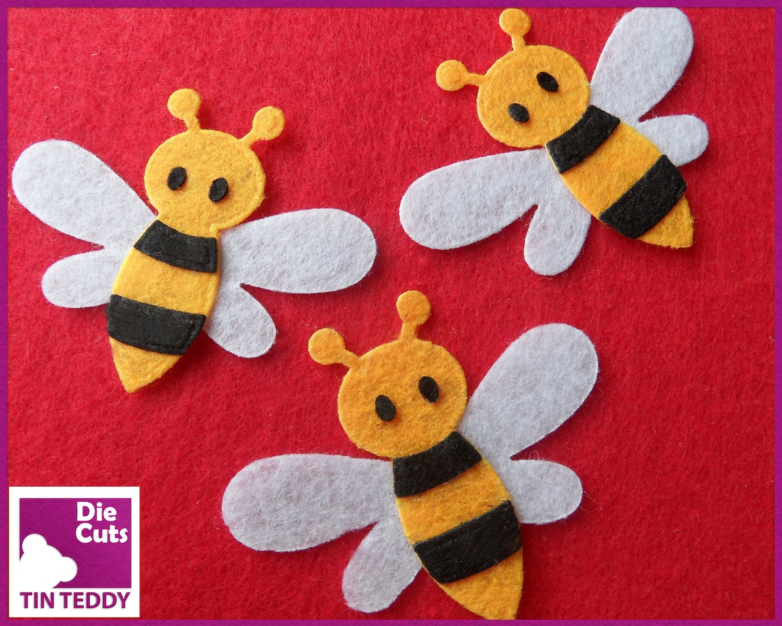 Felt Bee Die Cuts - 4 Bumble Bee Embellishments for Crafting - Felt Die ...