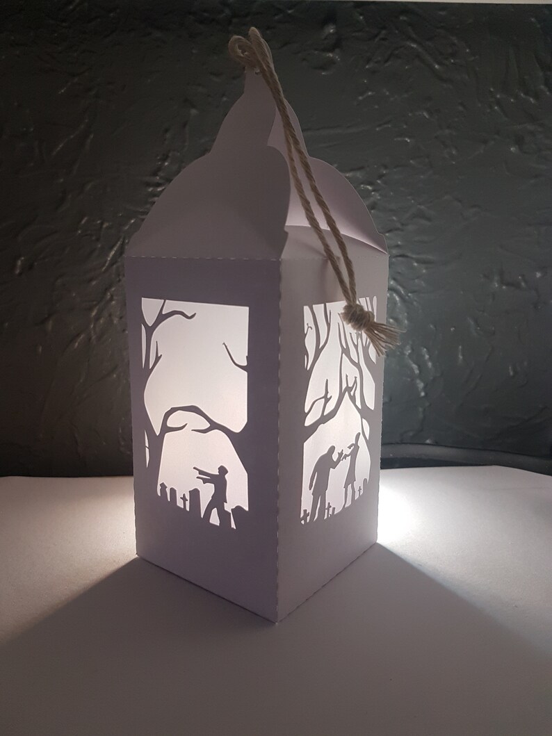 Zombie Lantern Halloween Haunted Forest Paper Cutting Template SVG PNG ...