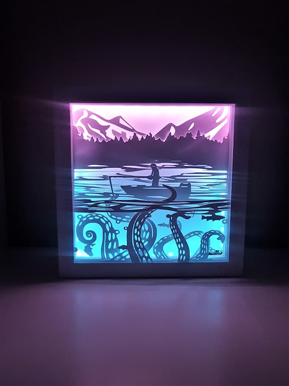 Fishing Kraken Lake Shadow Box SVG PDF PNG Paper Cutting - Etsy