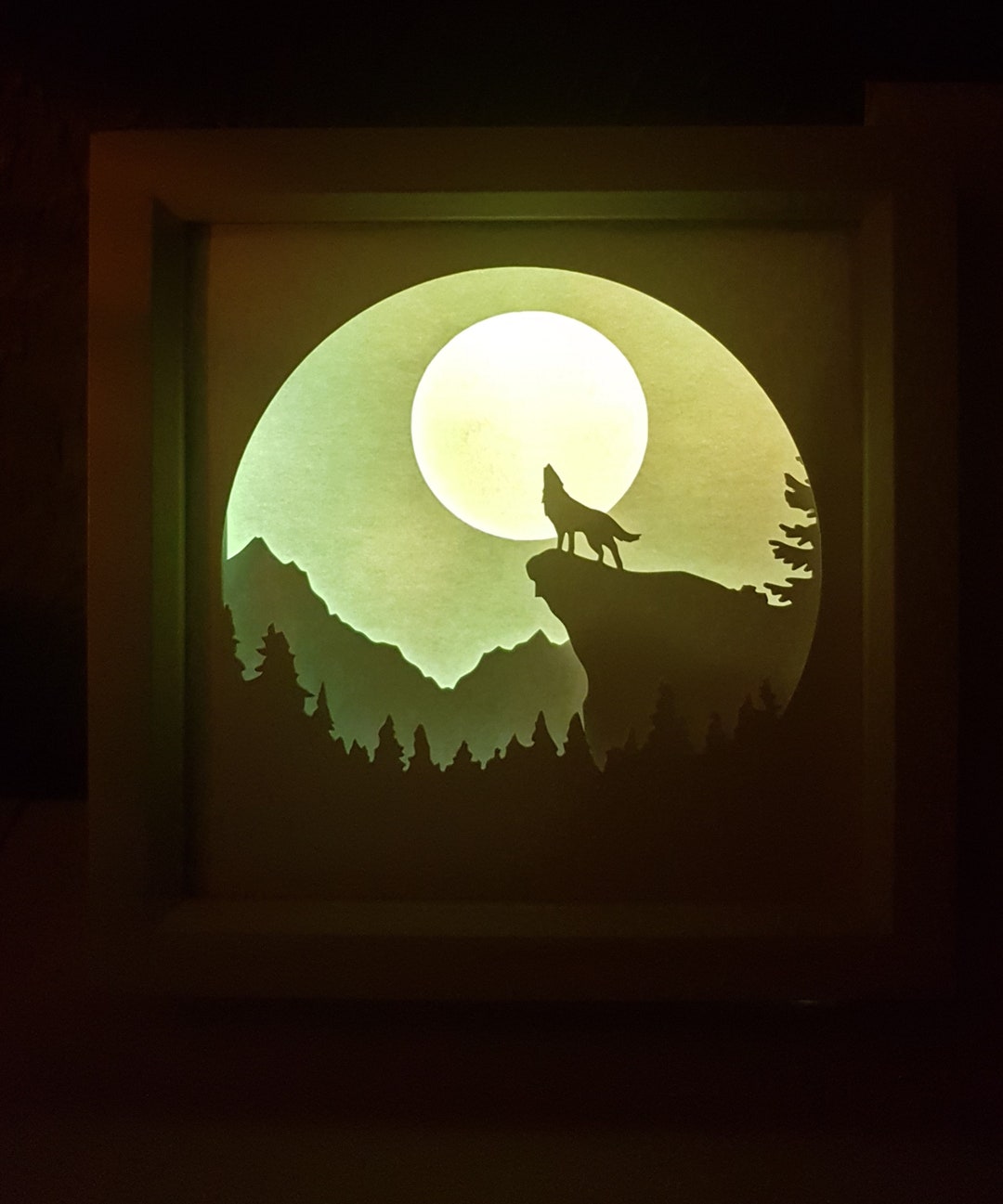 Howling Wolf Shadow Box SVG PDF PNG Paper Cutting Download Template Cut ...