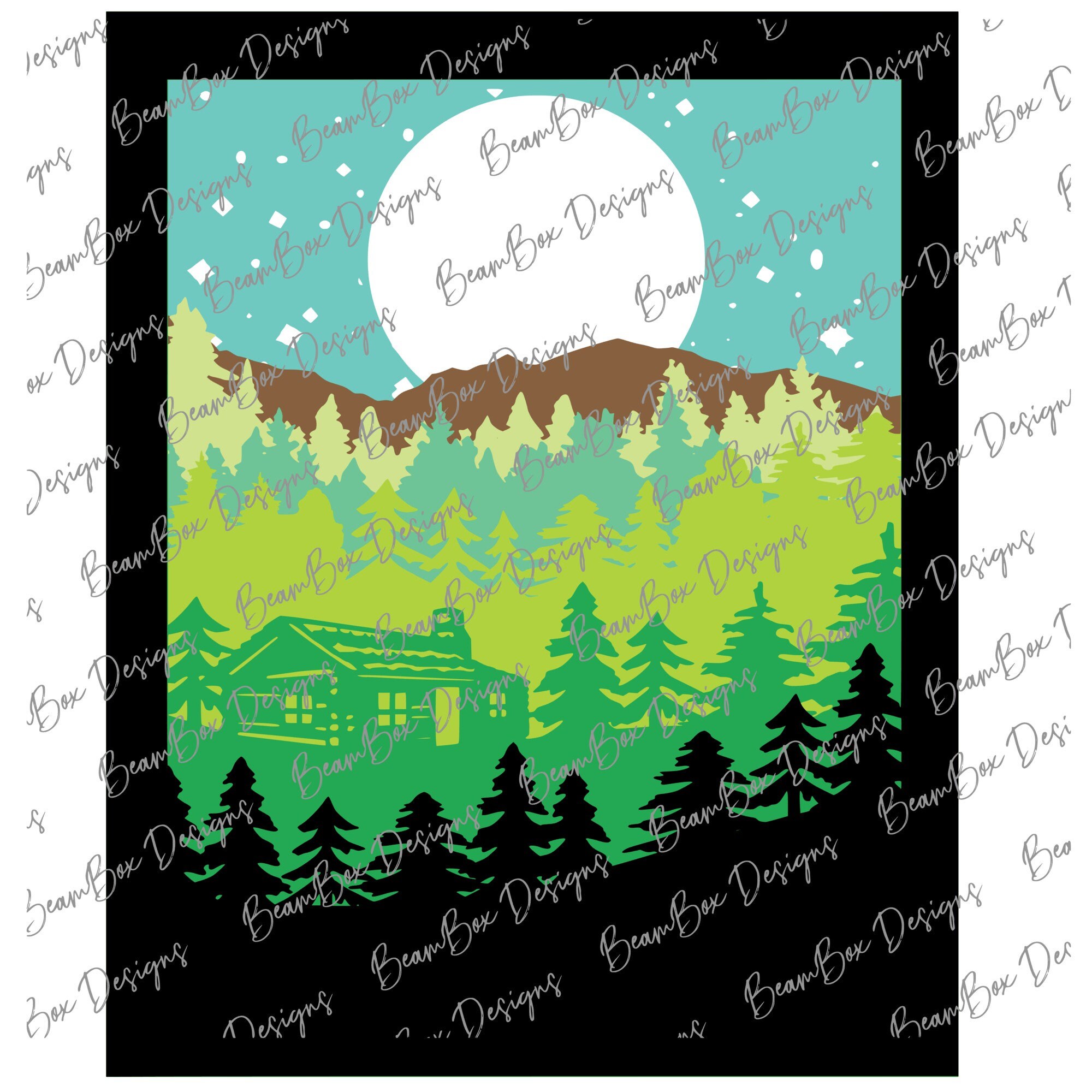 Mountain Forrest Cabin shadow box SVG PDF PNG paper cutting | Etsy