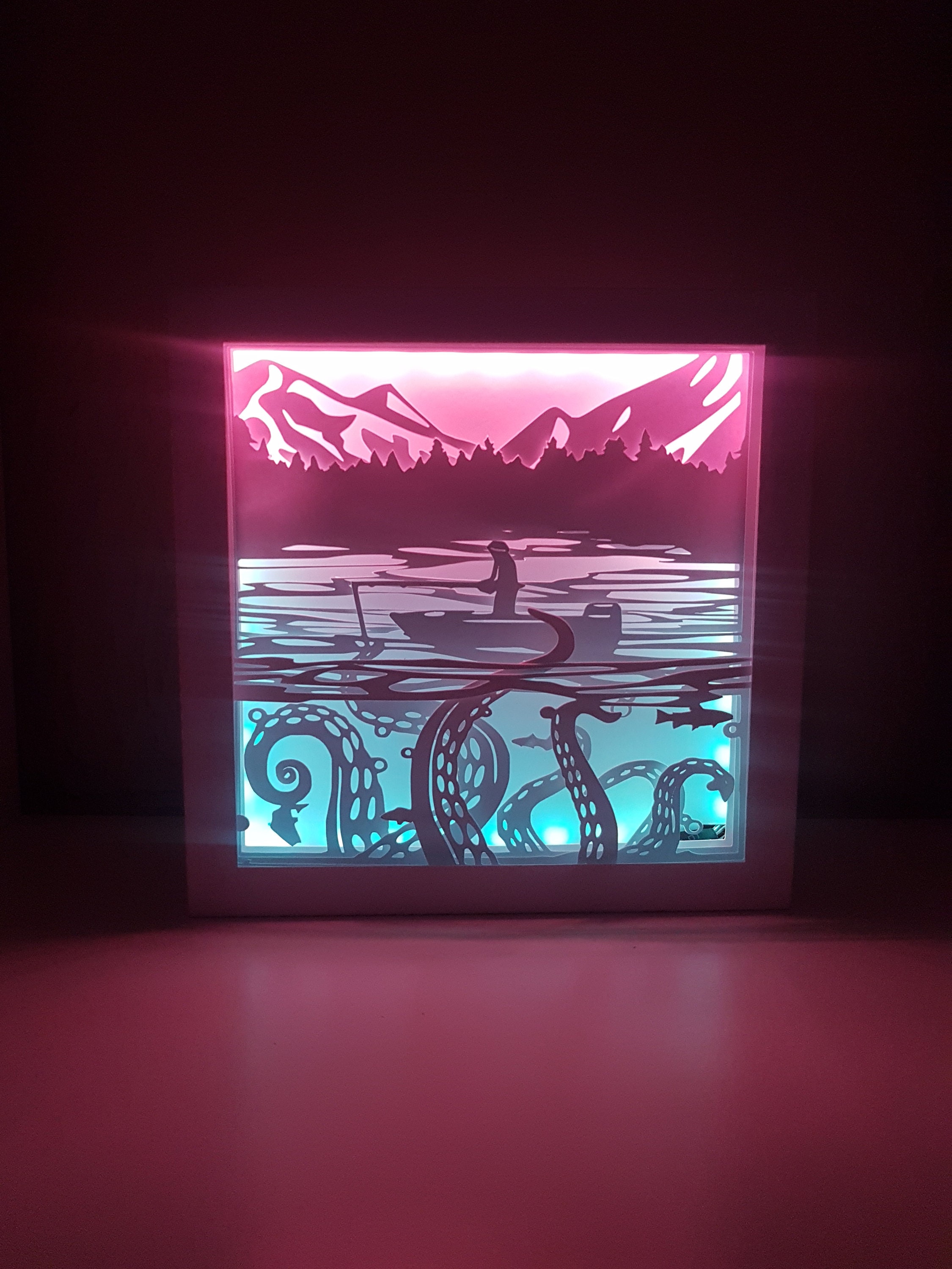Fishing Kraken Lake Shadow Box SVG PDF PNG Paper Cutting Instant ...