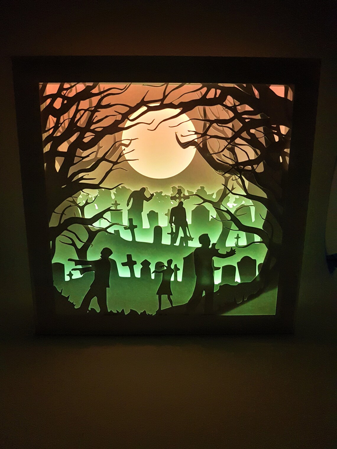Zombie Graveyard Halloween Shadow Box SVG PDF PNG Paper Cutting Instant ...