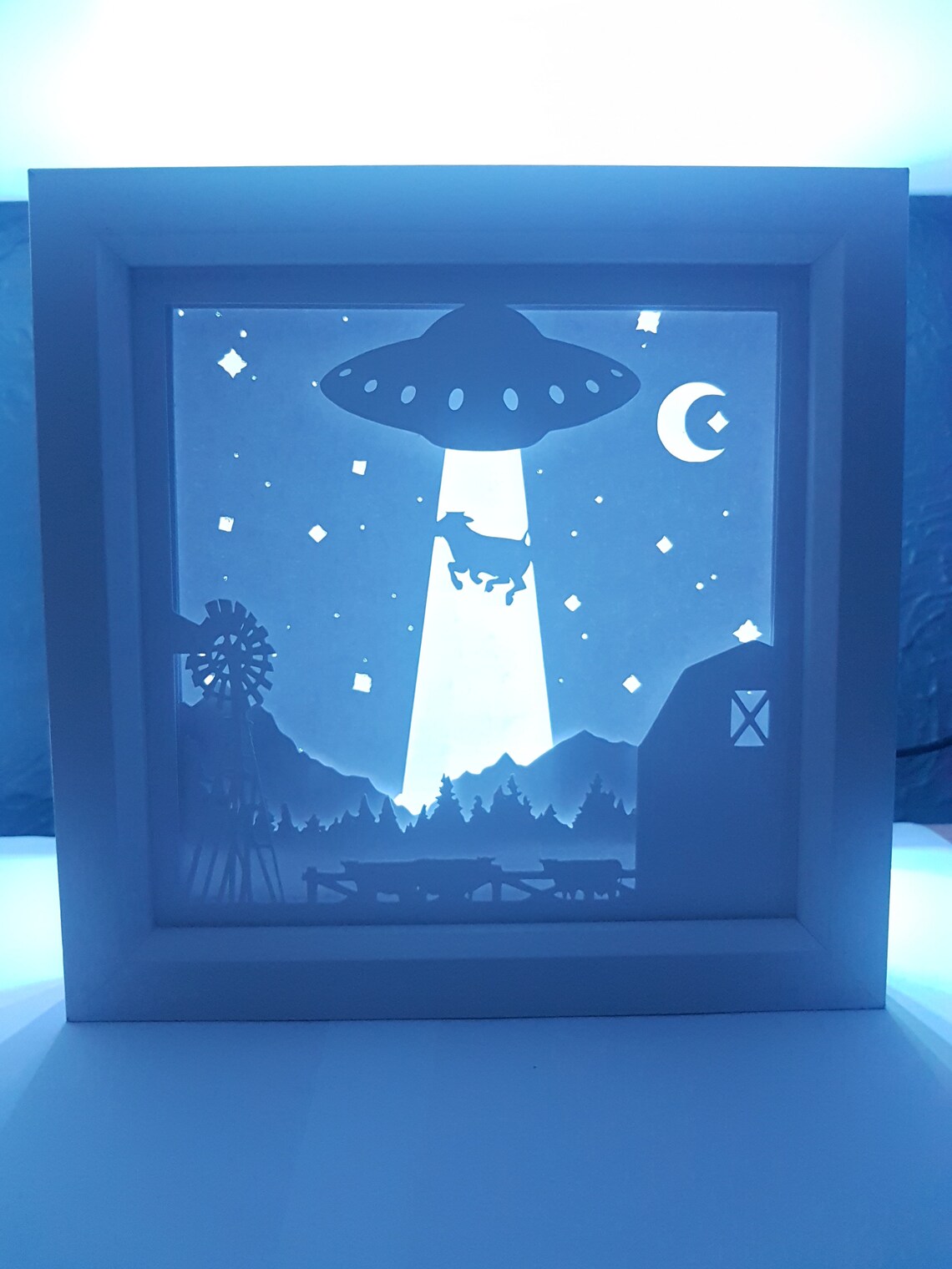 UFO Cow Abduction Shadow Box Svg PDF PNG Paper Cutting Instant Download ...