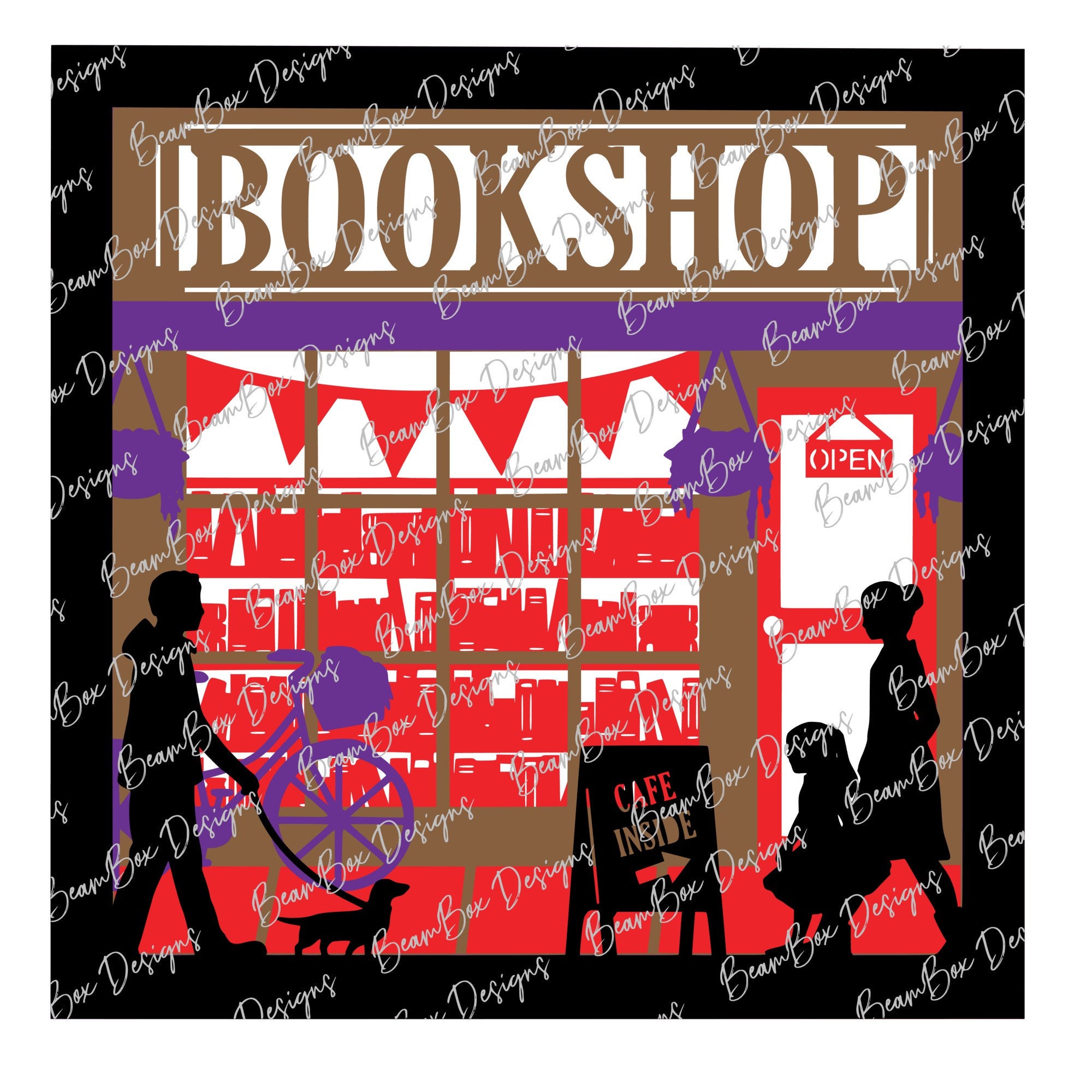 Bookshop Shadow Box SVG PDF PNG Paper Cutting Instant Download Template ...