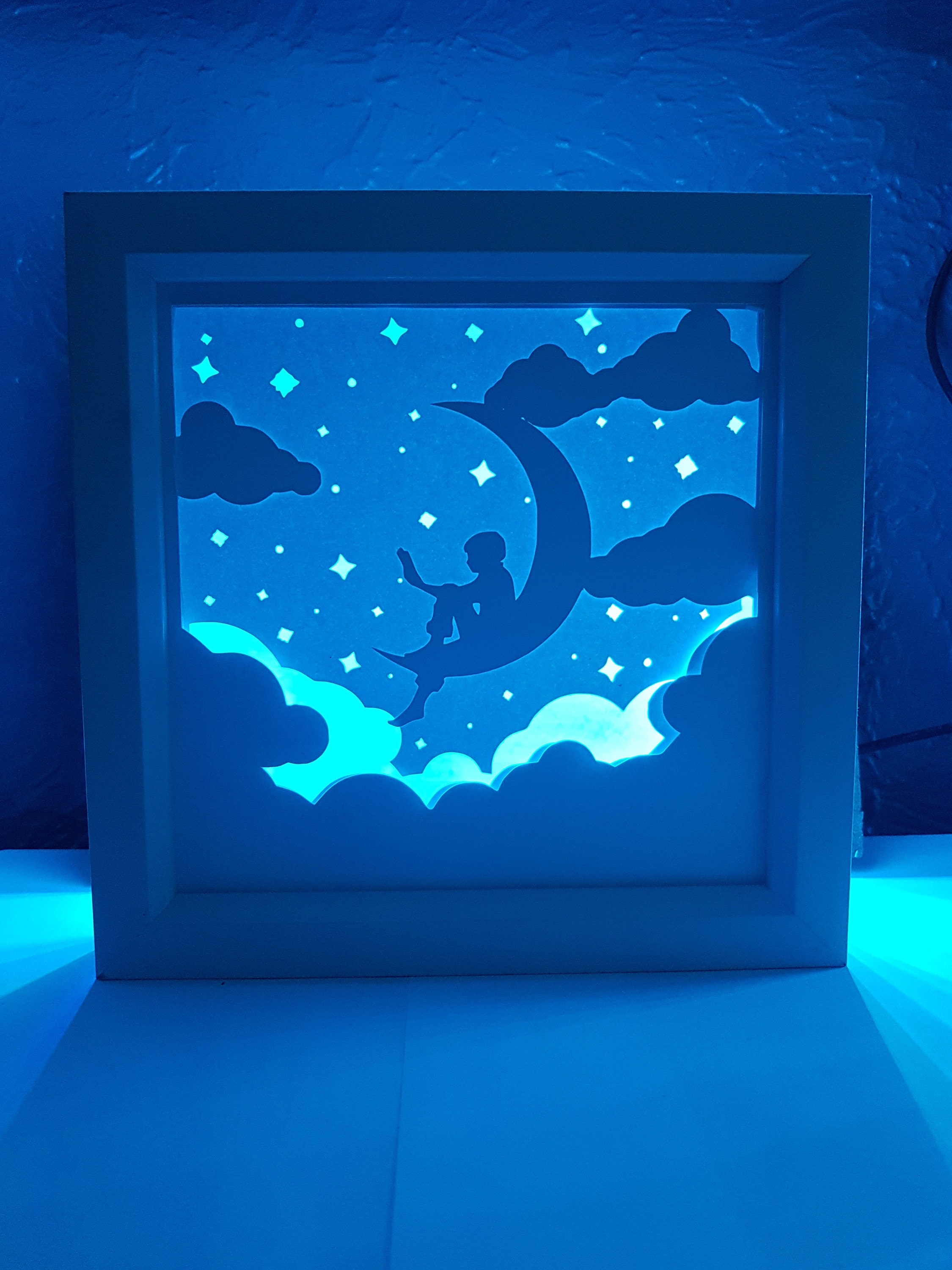 Boy reading on moon shadow box SVG PDF PNG paper cutting | Etsy