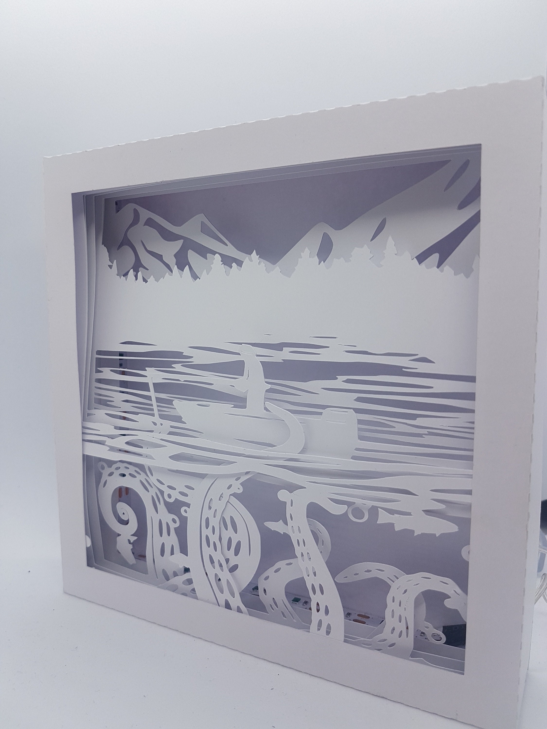 Fishing Kraken Lake Shadow Box SVG PDF PNG Paper Cutting - Etsy