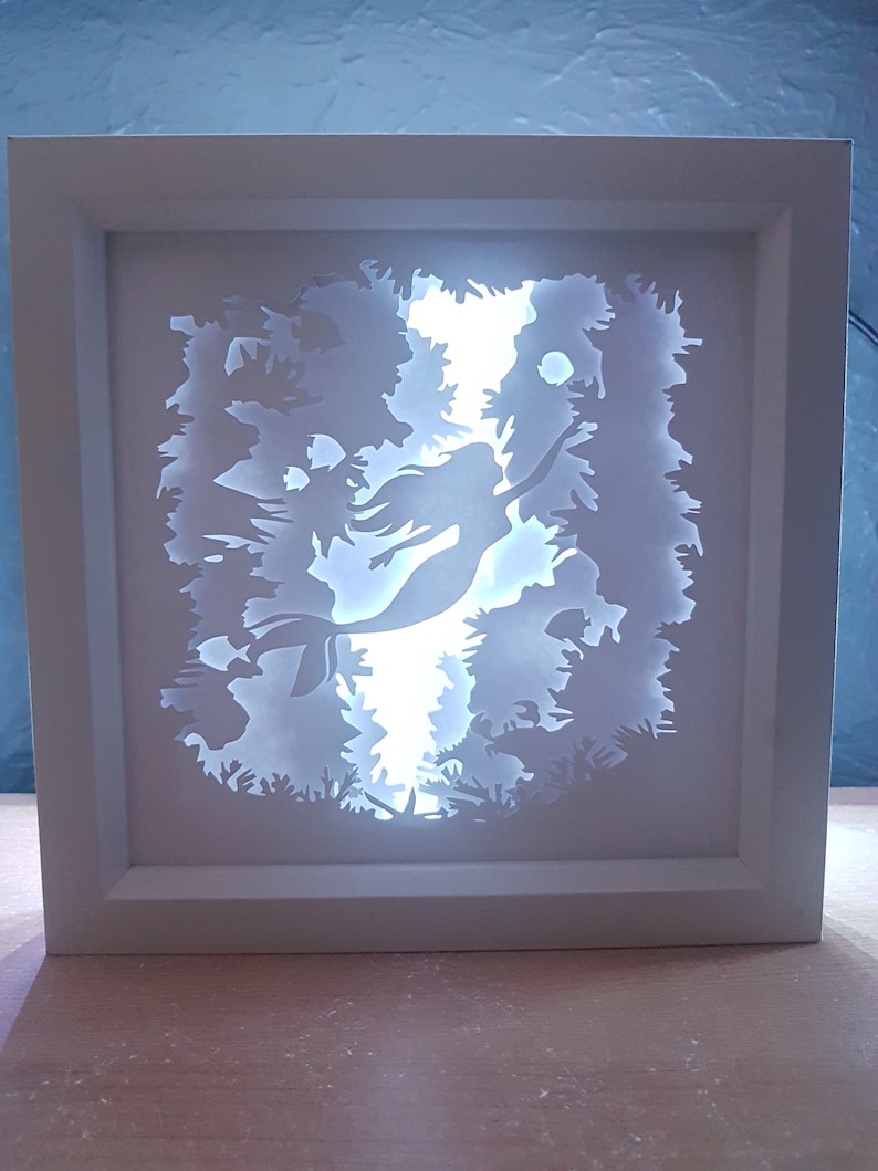 Mermaid Square Shadow Box SVG PDF PNG Paper Cutting Instant | Etsy