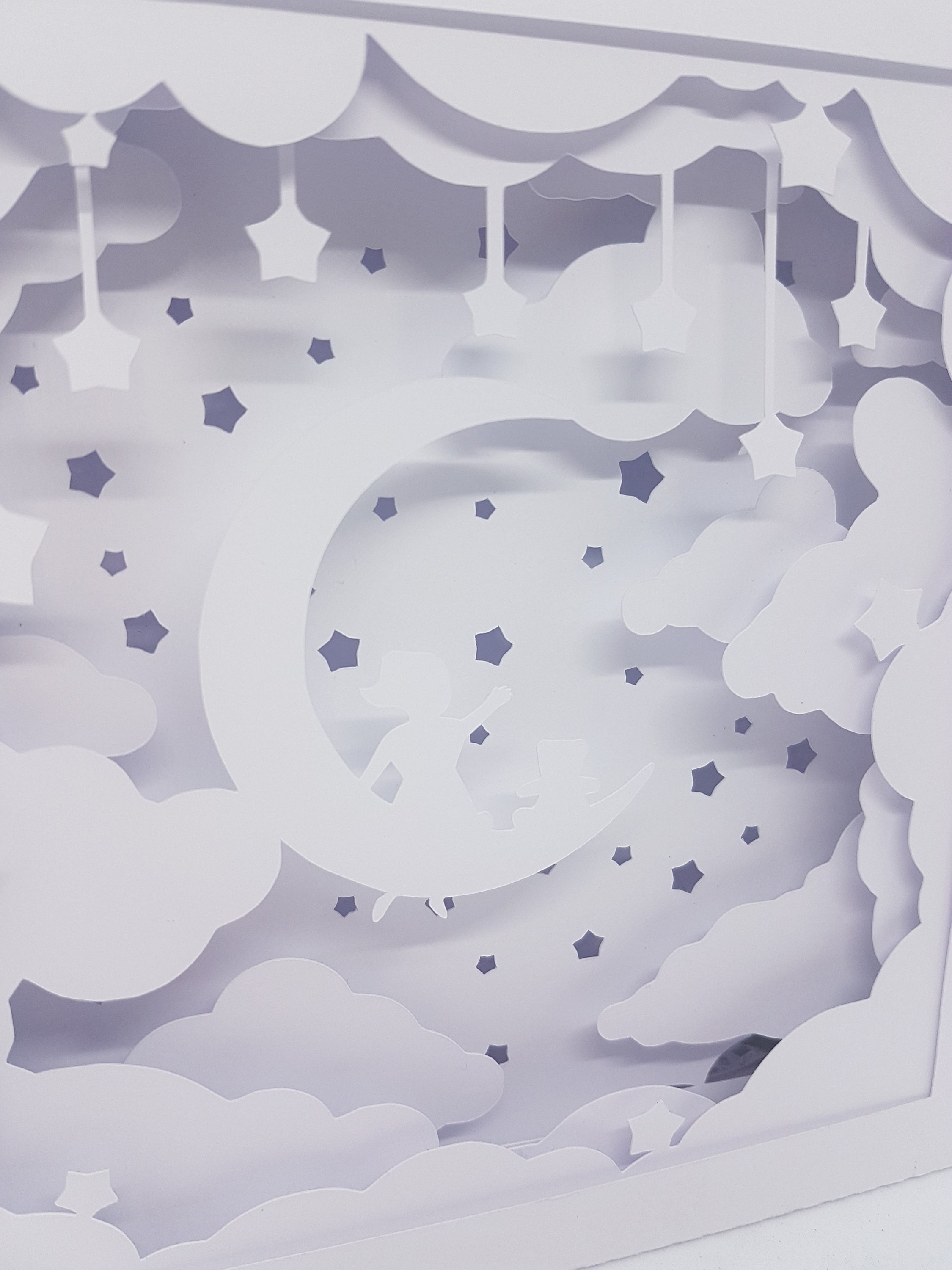 Girl on Moon Shadow Box SVG PDF PNG Paper Cutting Instant Download ...