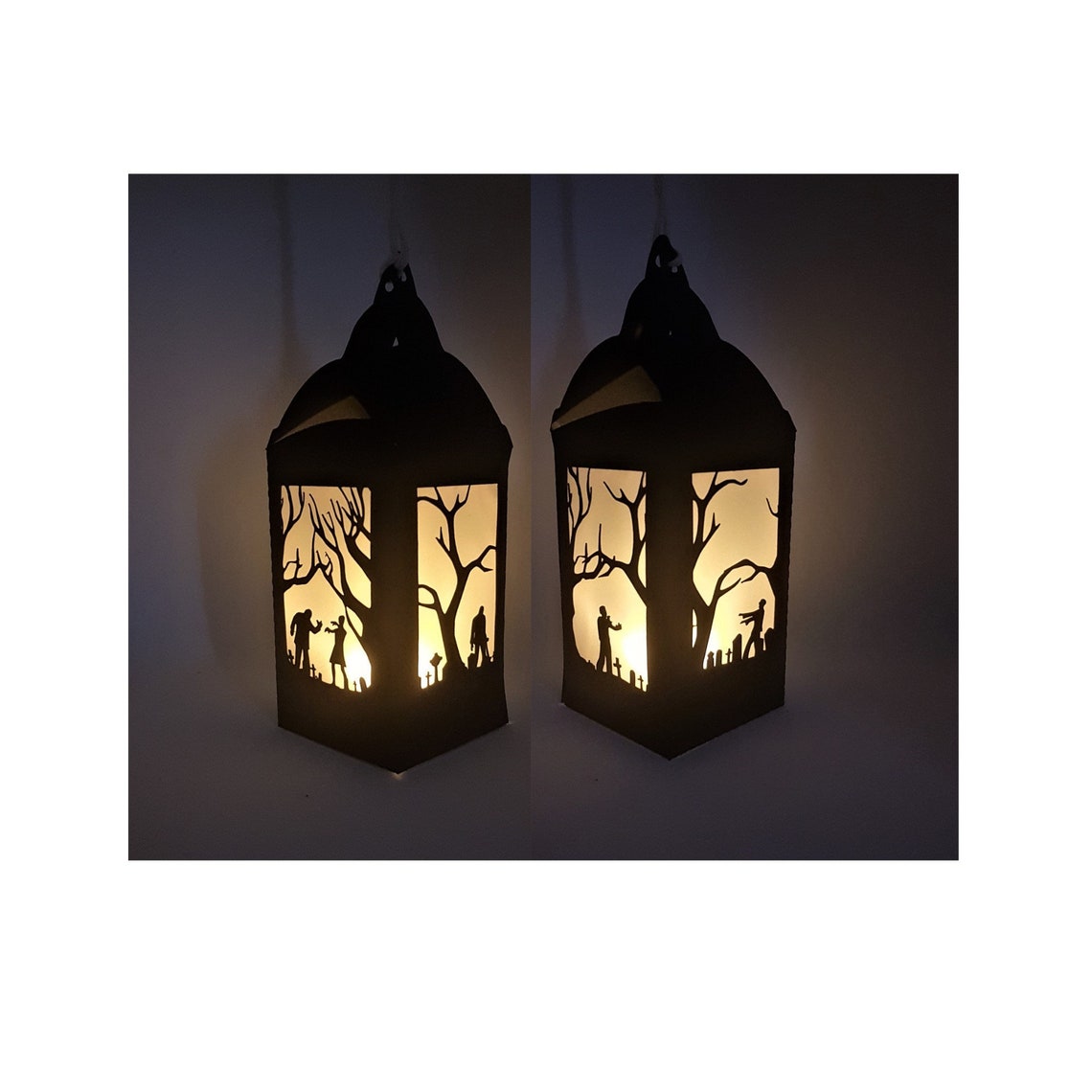 Zombie Lantern Halloween Haunted Forest Paper Cutting Template SVG PNG ...