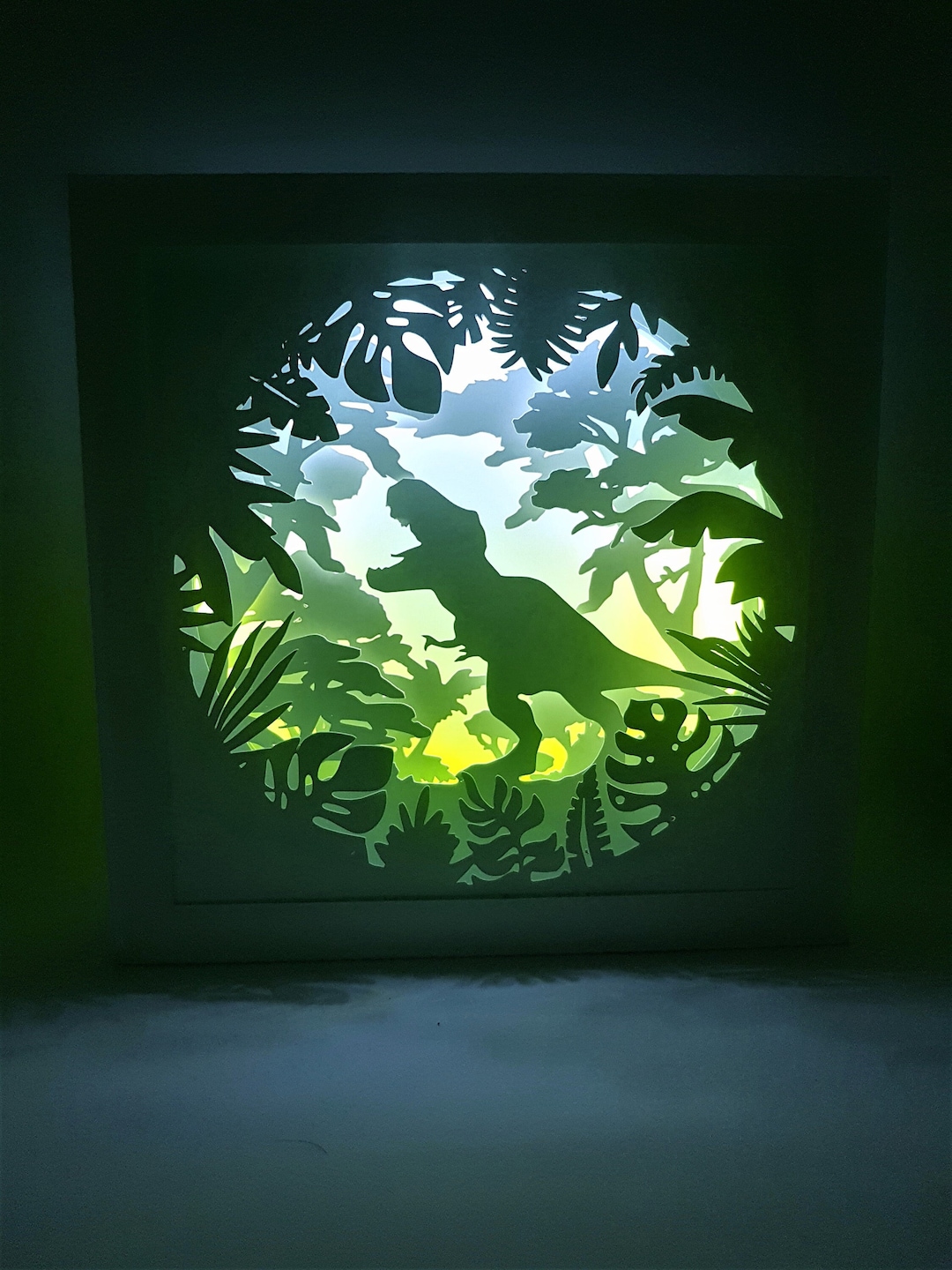 T-rex Dinosaur Jungle Shadow Box SVG PDF PNG Paper Cutting Instant Download Template Cut File ...