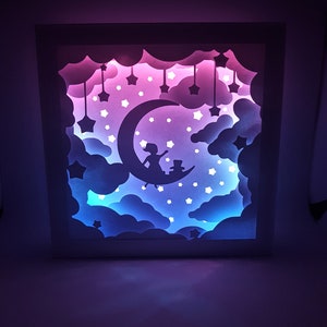 Girl on Moon Shadow Box SVG PDF PNG Paper Cutting Instant Download ...