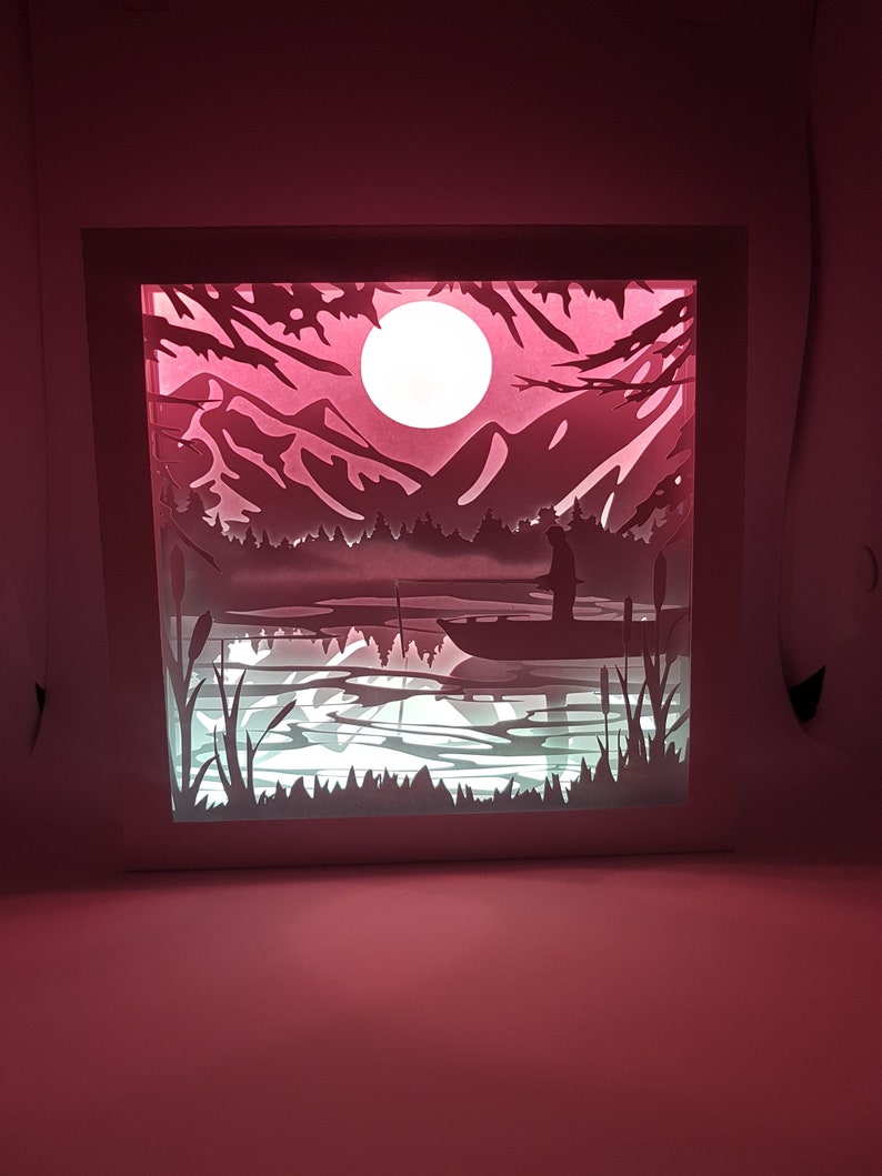 Fishing Lake Shadow Box SVG PDF PNG Paper Cutting Instant - Etsy