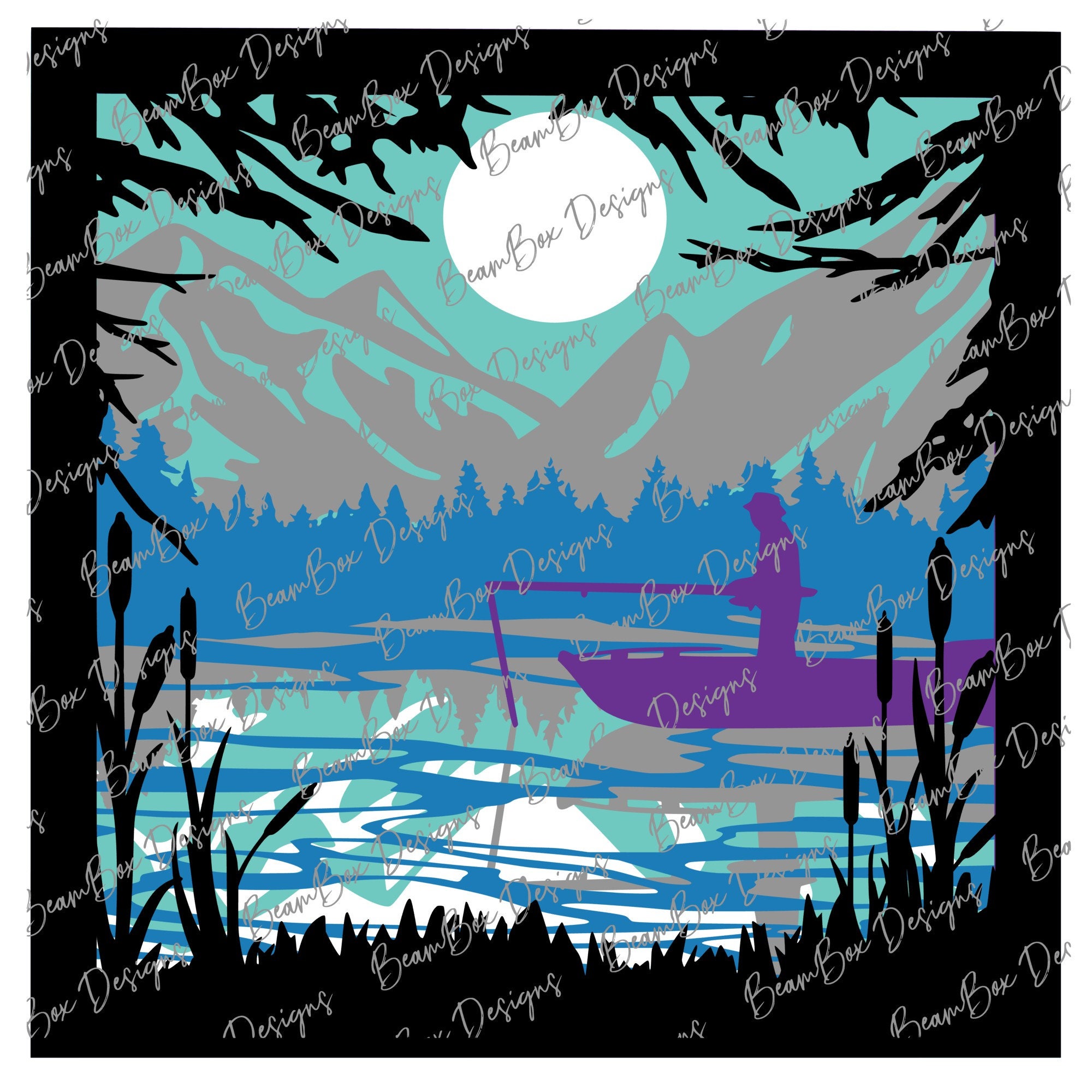 Fishing Lake Shadow Box SVG PDF PNG Paper Cutting Instant Download ...