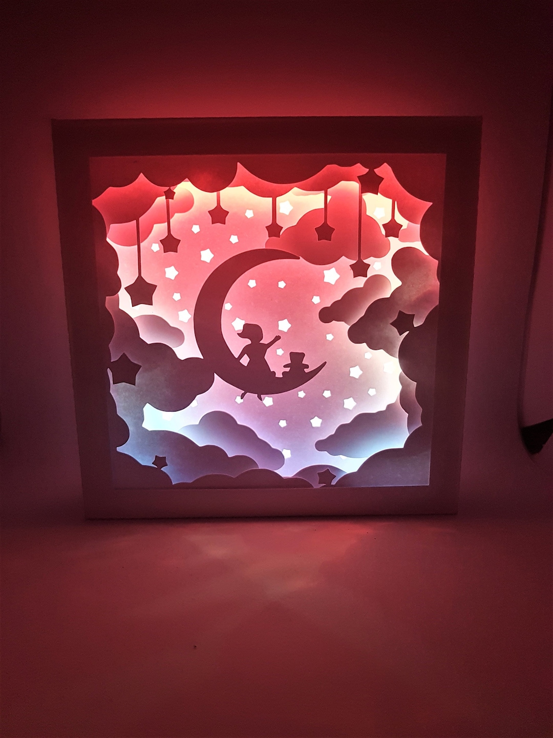 Girl on Moon Shadow Box SVG PDF PNG Paper Cutting Instant Download ...