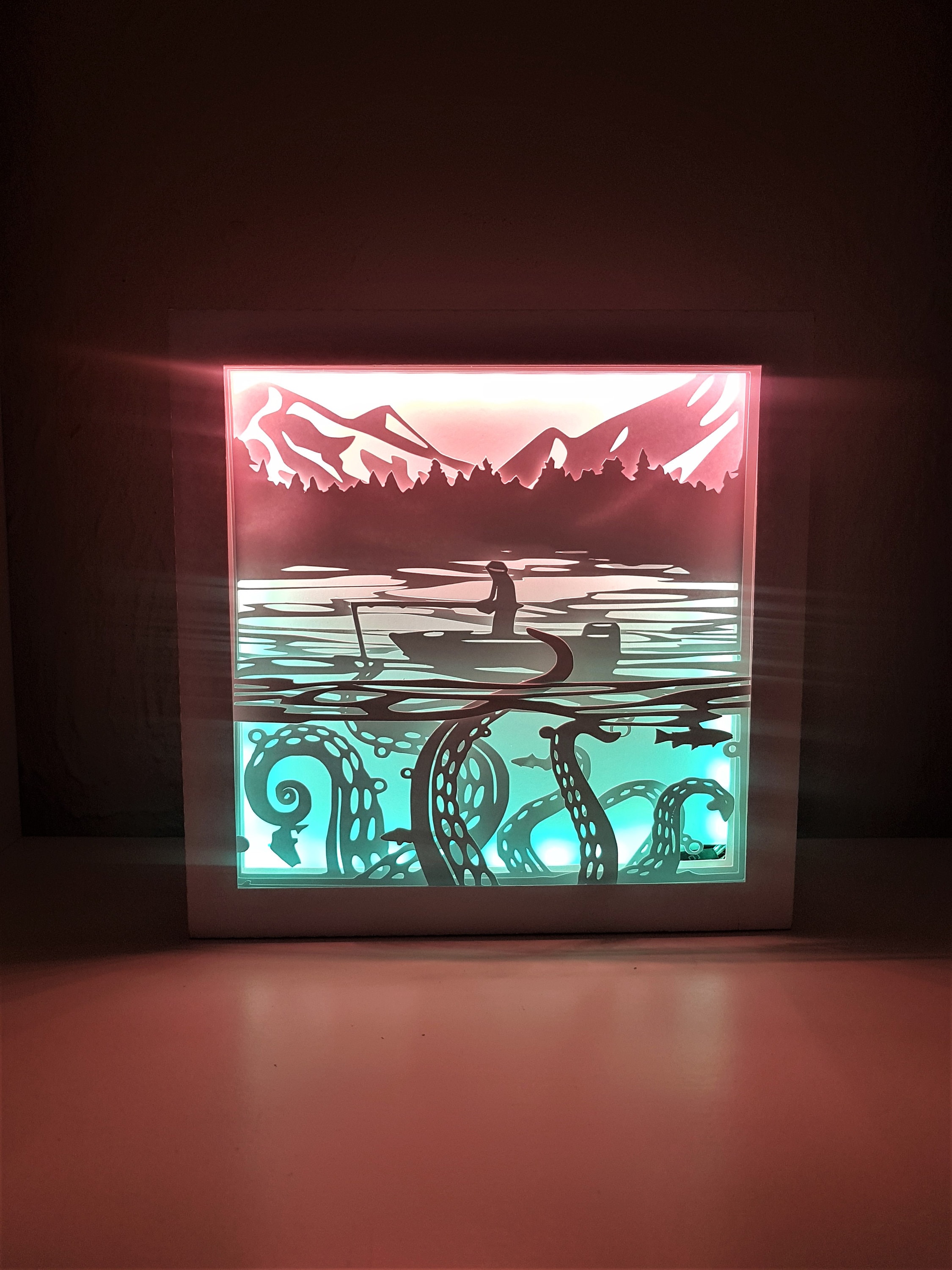 Fishing Kraken Lake Shadow Box SVG PDF PNG Paper Cutting - Etsy